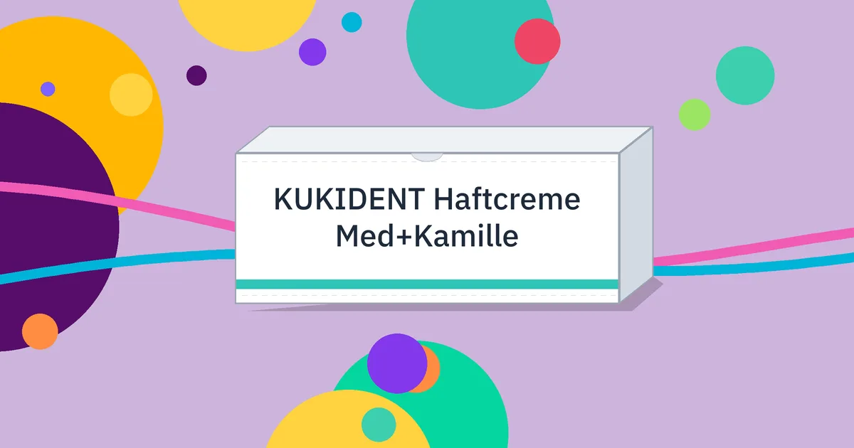 Symbolbild: Packung mit der Aufschrift KUKIDENT Haftcreme Med+Kamille (PZN 10303983) – Verfügbarkeit und Bezug in Apotheken in Frankfurt am Main
