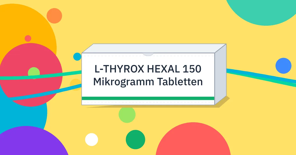 Symbolbild: Packung mit der Aufschrift L-THYROX HEXAL 150 Mikrogramm Tabletten (PZN 00811796) – Verfügbarkeit und Bezug in Apotheken in Frankfurt am Main