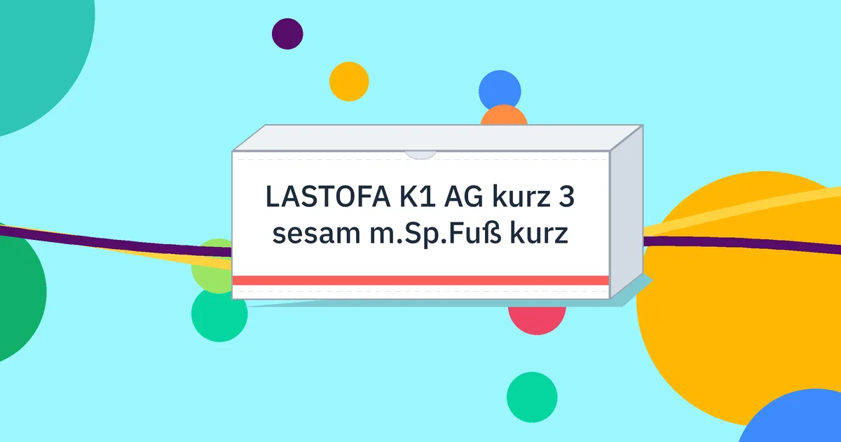 Symbolbild: Packung mit der Aufschrift LASTOFA K1 AG kurz 3 sesam m.Sp.Fuß kurz (PZN 13791345) – Verfügbarkeit und Bezug in Apotheken in Frankfurt am Main