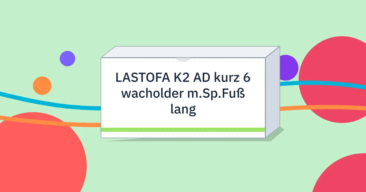 Symbolbild: Packung mit der Aufschrift LASTOFA K2 AD kurz 6 wacholder m.Sp.Fuß lang (PZN 13801405) – Verfügbarkeit und Bezug in Apotheken in Frankfurt am Main