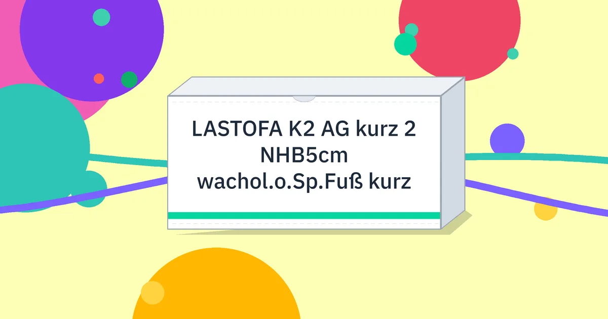 Symbolbild: Packung mit der Aufschrift LASTOFA K2 AG kurz 2 NHB5cm wachol.o.Sp.Fuß kurz (PZN 13803309) – Verfügbarkeit und Bezug in Apotheken in Frankfurt am Main