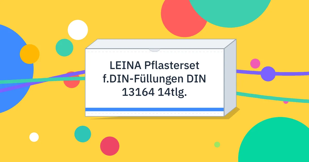 Symbolbild: Packung mit der Aufschrift LEINA Pflasterset f.DIN-Füllungen DIN 13164 14tlg. (PZN 11701763) – Verfügbarkeit und Bezug in Apotheken in Frankfurt am Main