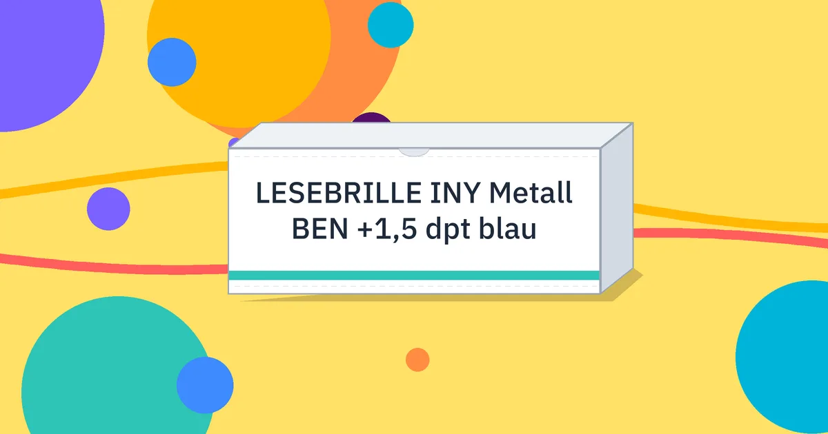 Symbolbild: Packung mit der Aufschrift LESEBRILLE INY Metall BEN +1,5 dpt blau (PZN 19928271) – Verfügbarkeit und Bezug in Apotheken in Frankfurt am Main