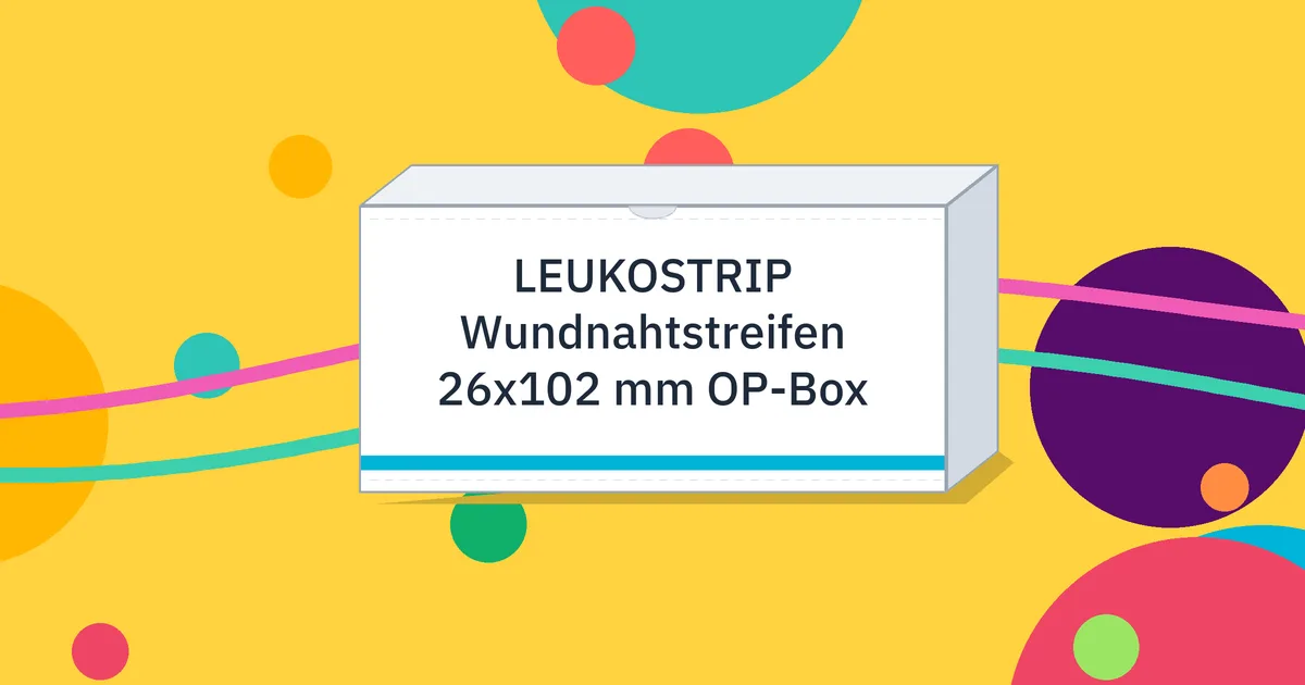 Symbolbild: Packung mit der Aufschrift LEUKOSTRIP Wundnahtstreifen 26x102 mm OP-Box (PZN 00927116) – Verfügbarkeit und Bezug in Apotheken in Frankfurt am Main