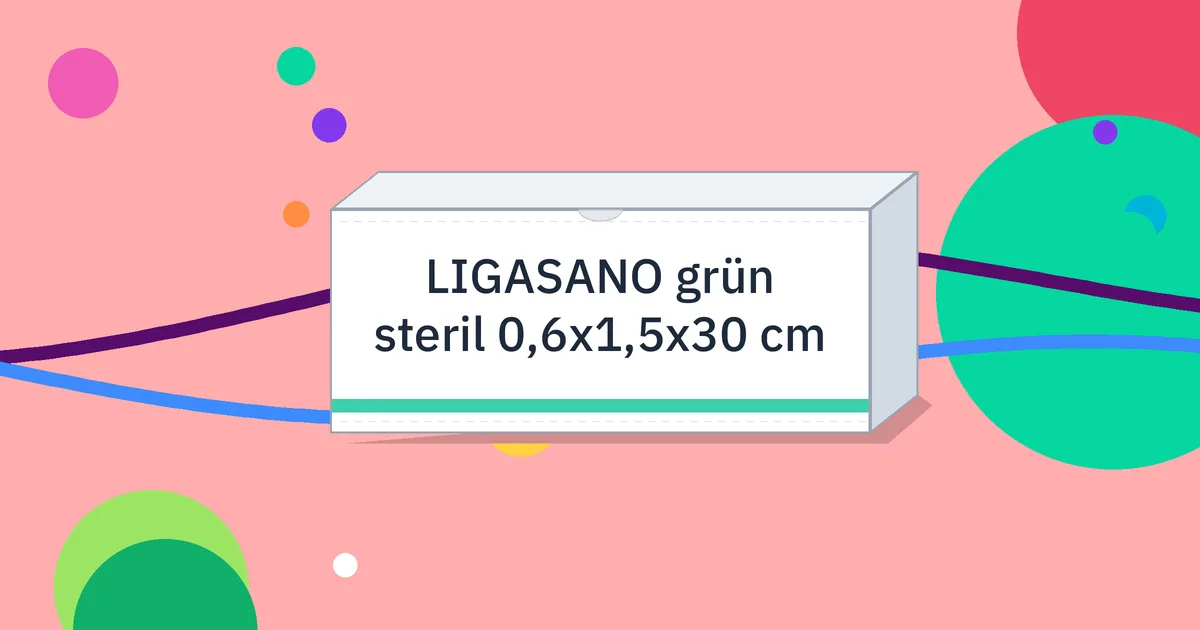 Symbolbild: Packung mit der Aufschrift LIGASANO grün steril 0,6x1,5x30 cm (PZN 20101861) – Verfügbarkeit und Bezug in Apotheken in Frankfurt am Main