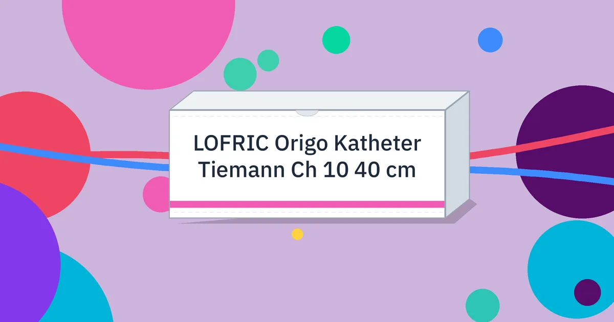 Symbolbild: Packung mit der Aufschrift LOFRIC Origo Katheter Tiemann Ch 10 40 cm (PZN 16672500) – Verfügbarkeit und Bezug in Apotheken in Frankfurt am Main