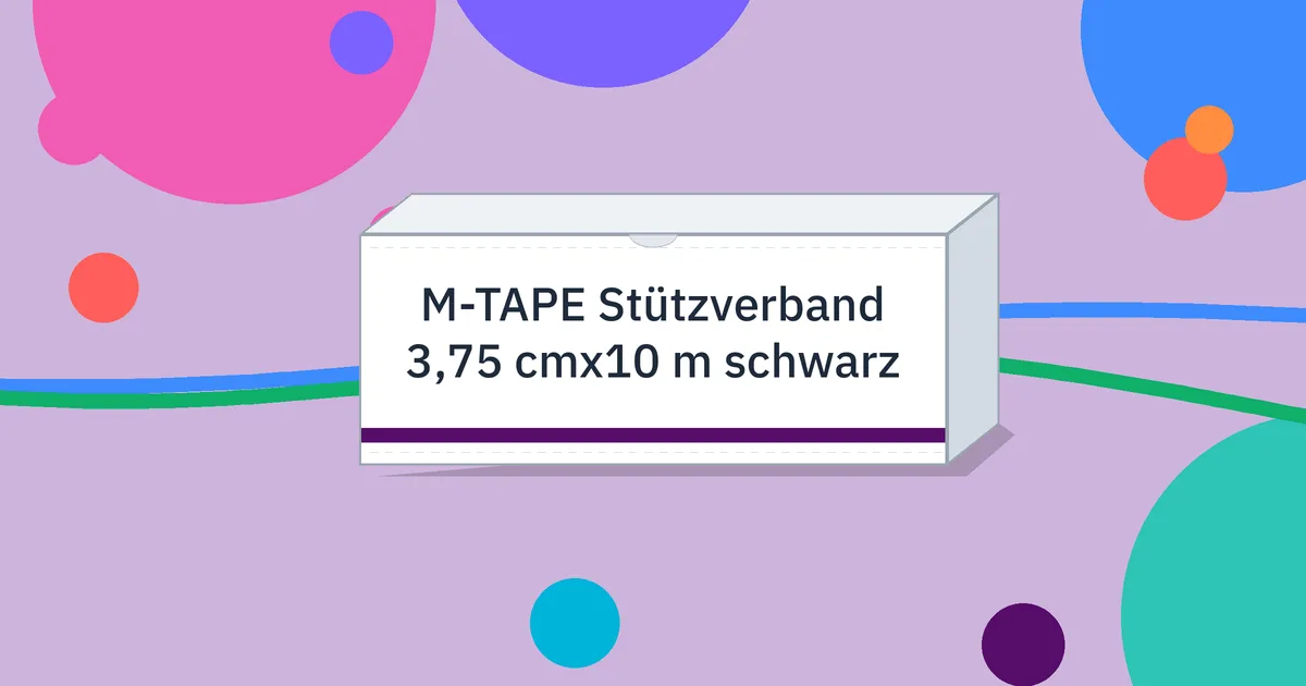 Symbolbild: Packung mit der Aufschrift M-TAPE Stützverband 3,75 cmx10 m schwarz (PZN 02512649) – Verfügbarkeit und Bezug in Apotheken in Frankfurt am Main
