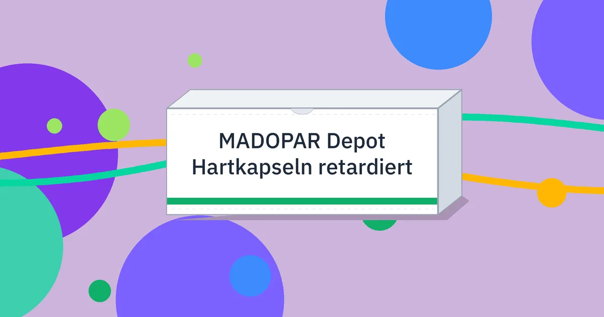 Symbolbild: Packung mit der Aufschrift MADOPAR Depot Hartkapseln retardiert (PZN 18074393) – Verfügbarkeit und Bezug in Apotheken in Frankfurt am Main