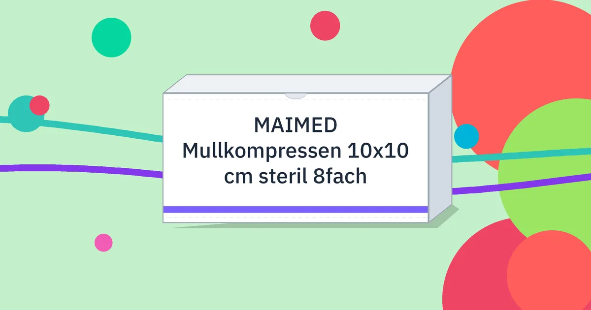 Symbolbild: Packung mit der Aufschrift MAIMED Mullkompressen 10x10 cm steril 8fach (PZN 03181367) – Verfügbarkeit und Bezug in Apotheken in Frankfurt am Main