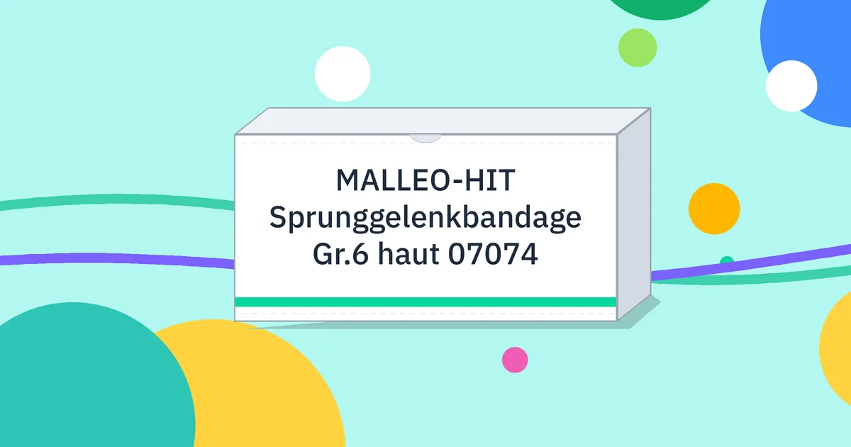 Symbolbild: Packung mit der Aufschrift MALLEO-HIT Sprunggelenkbandage Gr.6 haut 07074 (PZN 15732080) – Verfügbarkeit und Bezug in Apotheken in Frankfurt am Main
