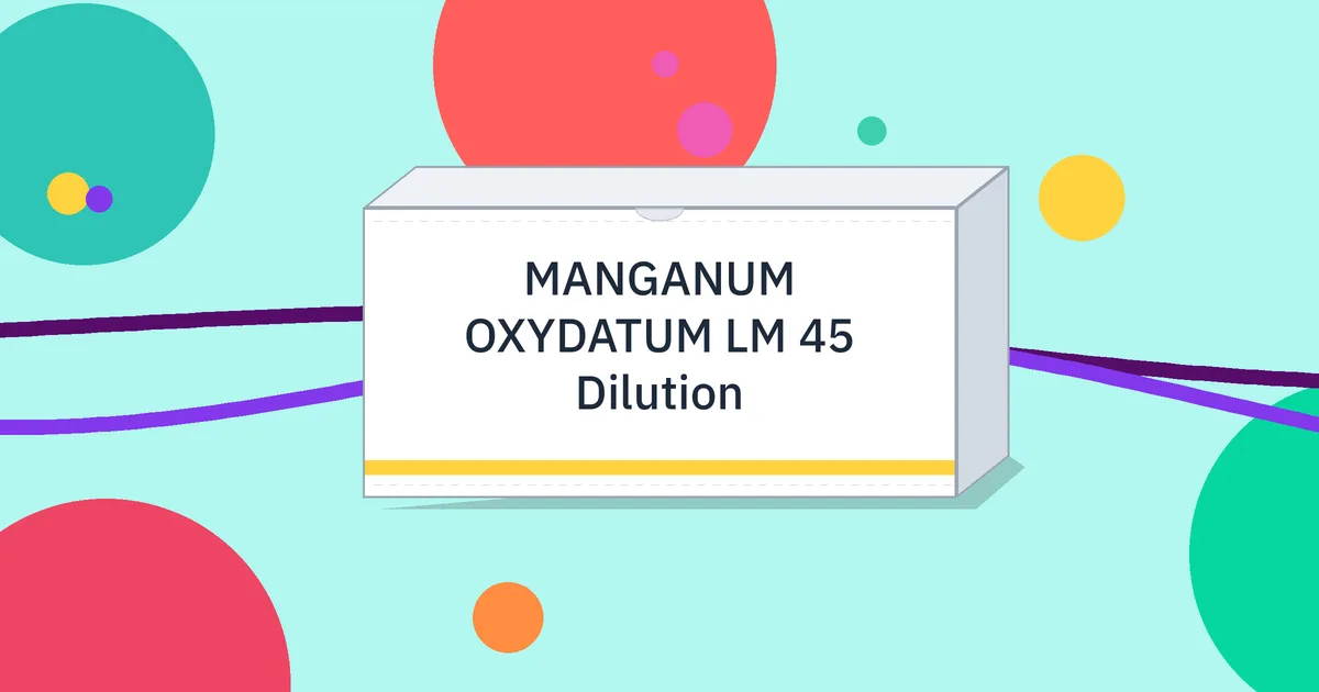 Symbolbild: Packung mit der Aufschrift MANGANUM OXYDATUM LM 45 Dilution (PZN 12944870) – Verfügbarkeit und Bezug in Apotheken in Frankfurt am Main