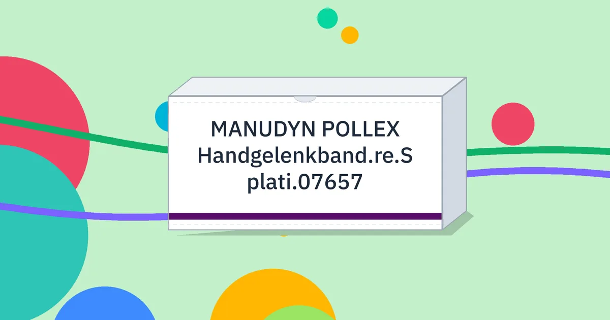 Symbolbild: Packung mit der Aufschrift MANUDYN POLLEX Handgelenkband.re.S plati.07657 (PZN 13986238) – Verfügbarkeit und Bezug in Apotheken in Frankfurt am Main