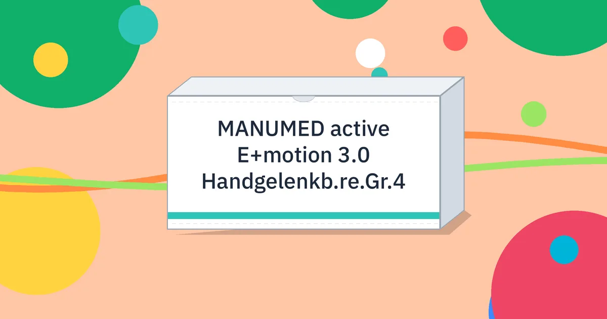 Symbolbild: Packung mit der Aufschrift MANUMED active E+motion 3.0 Handgelenkb.re.Gr.4 (PZN 19369765) – Verfügbarkeit und Bezug in Apotheken in Frankfurt am Main