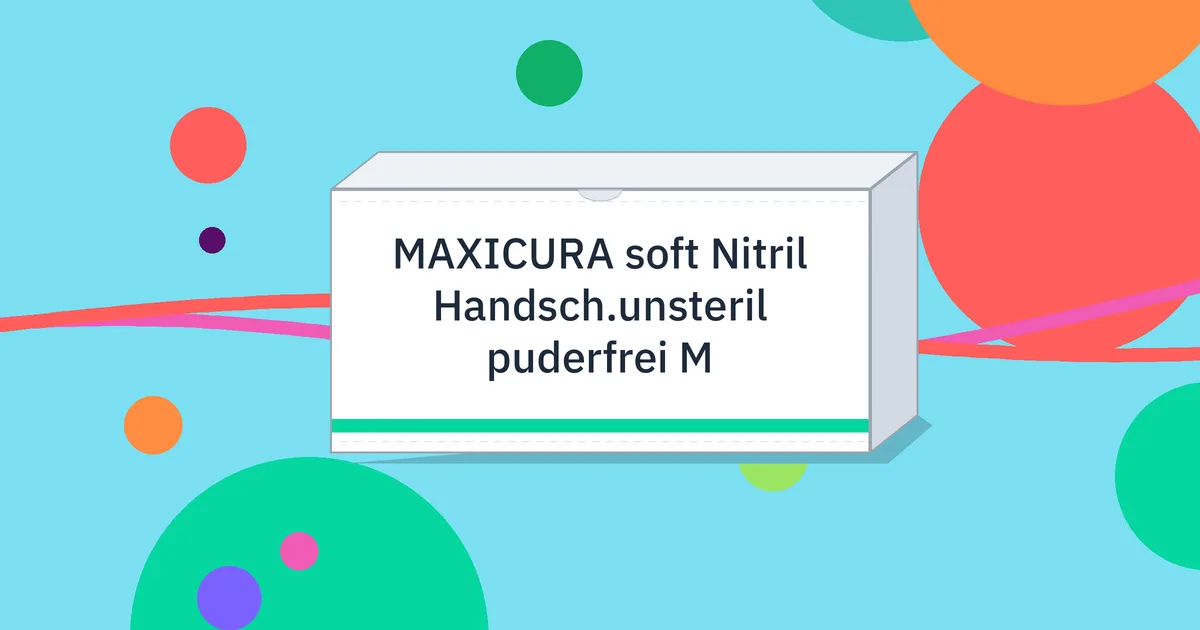 Symbolbild: Packung mit der Aufschrift MAXICURA soft Nitril Handsch.unsteril puderfrei M (PZN 20306155) – Verfügbarkeit und Bezug in Apotheken in Frankfurt am Main