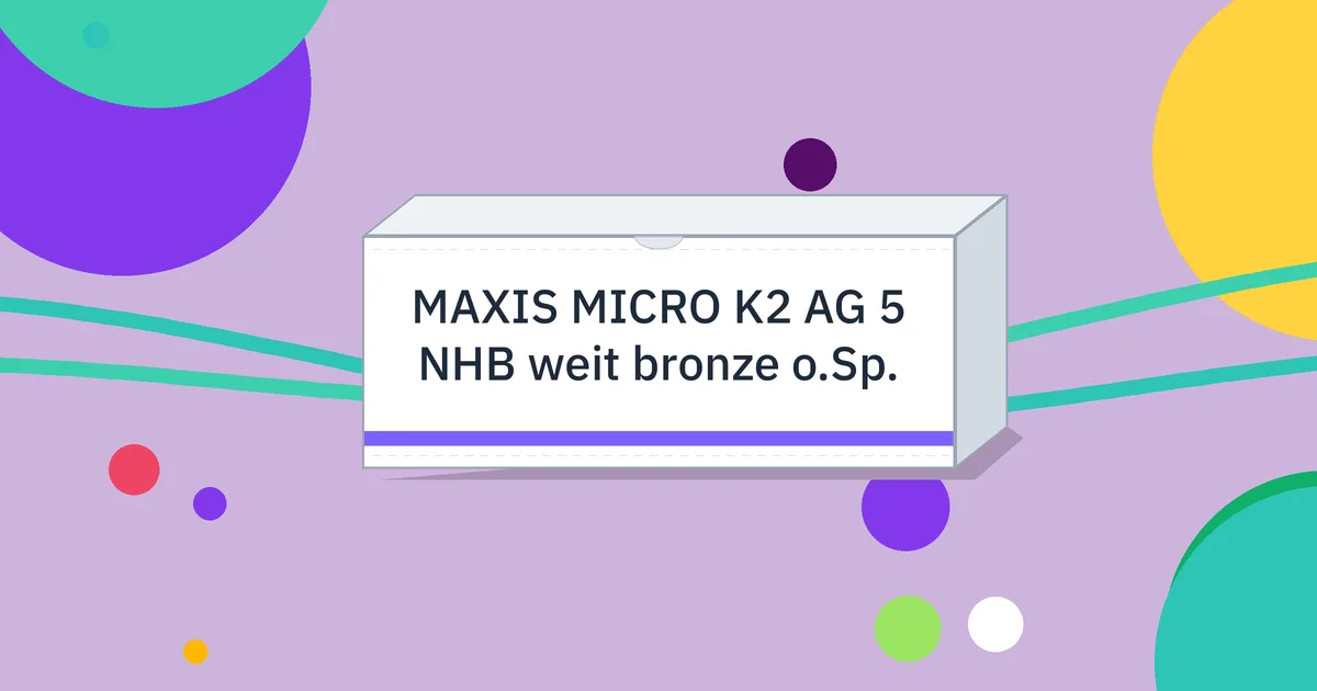Symbolbild: Packung mit der Aufschrift MAXIS MICRO K2 AG 5 NHB weit bronze o.Sp. (PZN 17674056) – Verfügbarkeit und Bezug in Apotheken in Frankfurt am Main