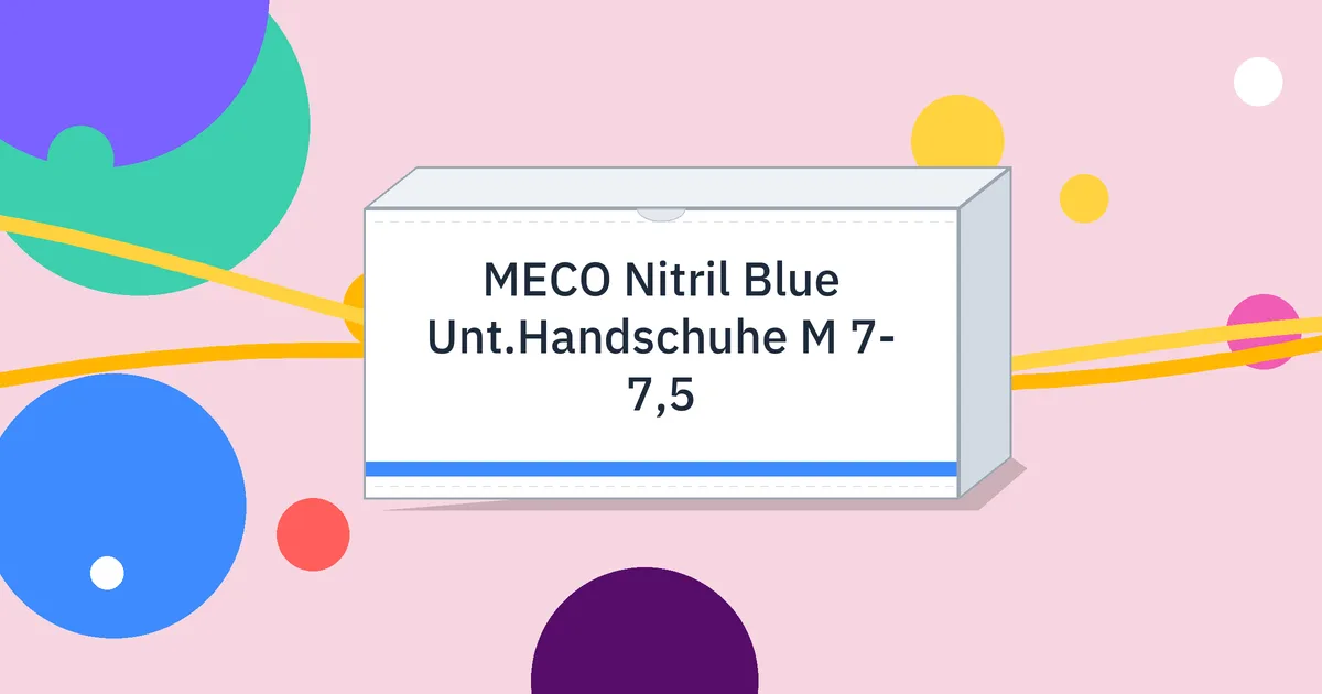 Symbolbild: Packung mit der Aufschrift MECO Nitril Blue Unt.Handschuhe M 7-7,5 (PZN 19193013) – Verfügbarkeit und Bezug in Apotheken in Frankfurt am Main