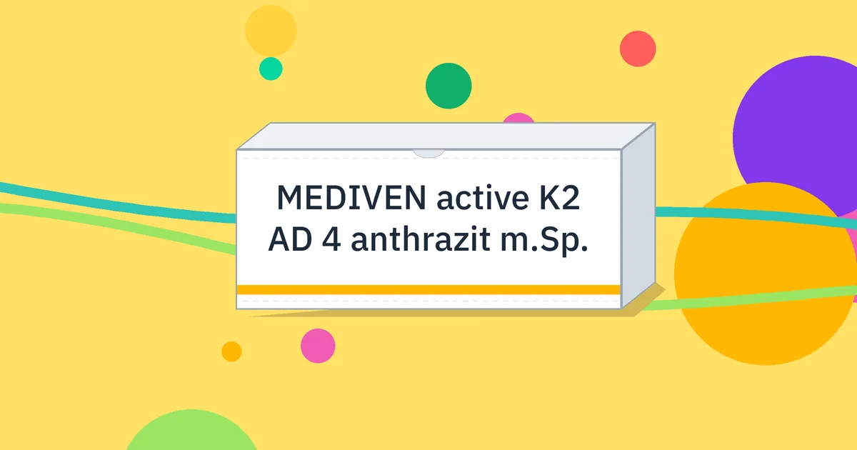 Symbolbild: Packung mit der Aufschrift MEDIVEN active K2 AD 4 anthrazit m.Sp. (PZN 14553168) – Verfügbarkeit und Bezug in Apotheken in Frankfurt am Main