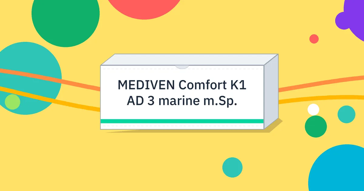 Symbolbild: Packung mit der Aufschrift MEDIVEN Comfort K1 AD 3 marine m.Sp. (PZN 14559722) – Verfügbarkeit und Bezug in Apotheken in Frankfurt am Main