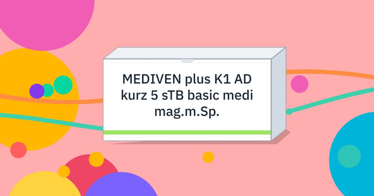 Symbolbild: Packung mit der Aufschrift MEDIVEN plus K1 AD kurz 5 sTB basic medi mag.m.Sp. (PZN 15047125) – Verfügbarkeit und Bezug in Apotheken in Frankfurt am Main