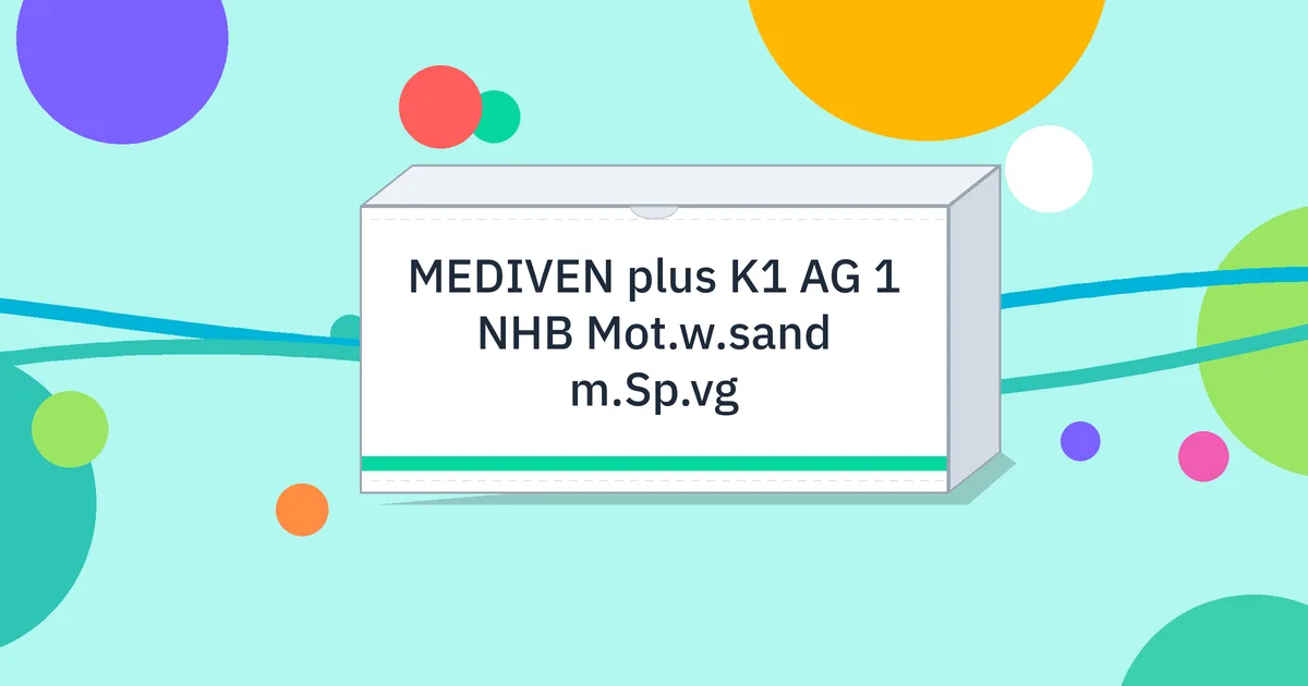 Symbolbild: Packung mit der Aufschrift MEDIVEN plus K1 AG 1 NHB Mot.w.sand m.Sp.vg (PZN 18941849) – Verfügbarkeit und Bezug in Apotheken in Frankfurt am Main
