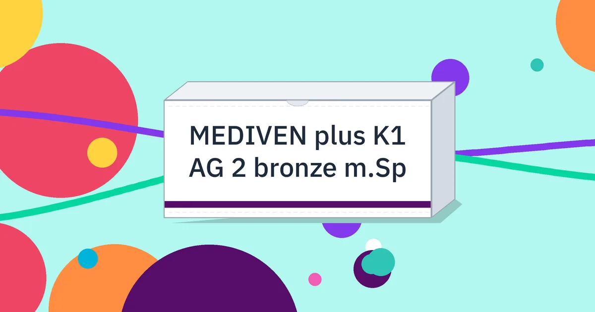 Symbolbild: Packung mit der Aufschrift MEDIVEN plus K1 AG 2 bronze m.Sp (PZN 15056555) – Verfügbarkeit und Bezug in Apotheken in Frankfurt am Main