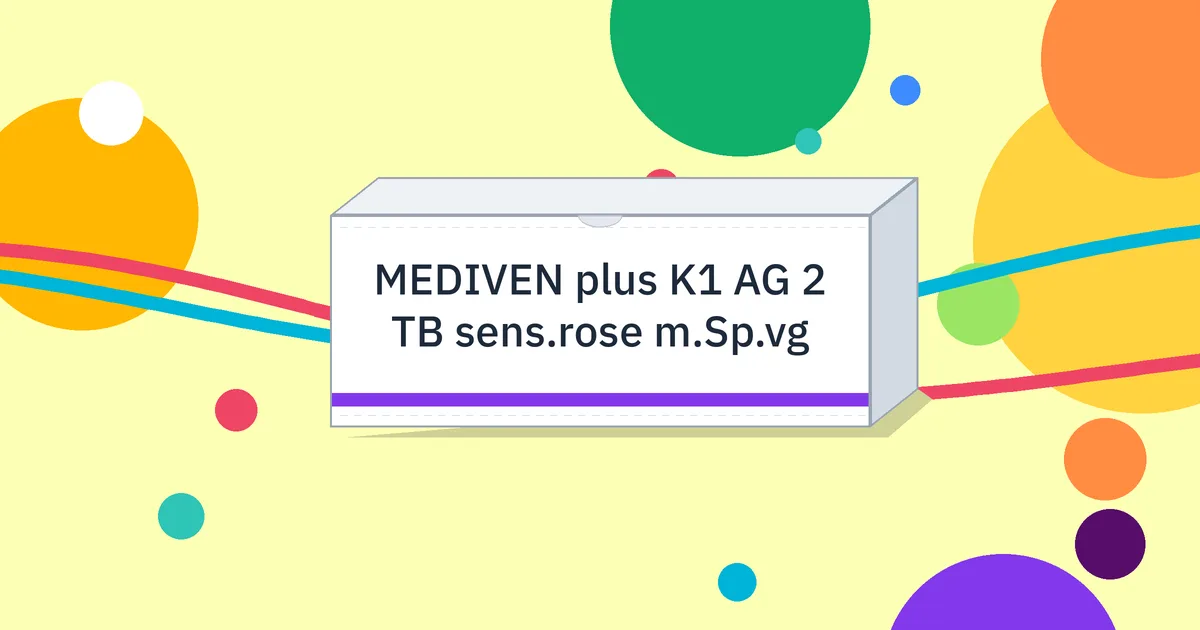 Symbolbild: Packung mit der Aufschrift MEDIVEN plus K1 AG 2 TB sens.rose m.Sp.vg (PZN 15064023) – Verfügbarkeit und Bezug in Apotheken in Frankfurt am Main