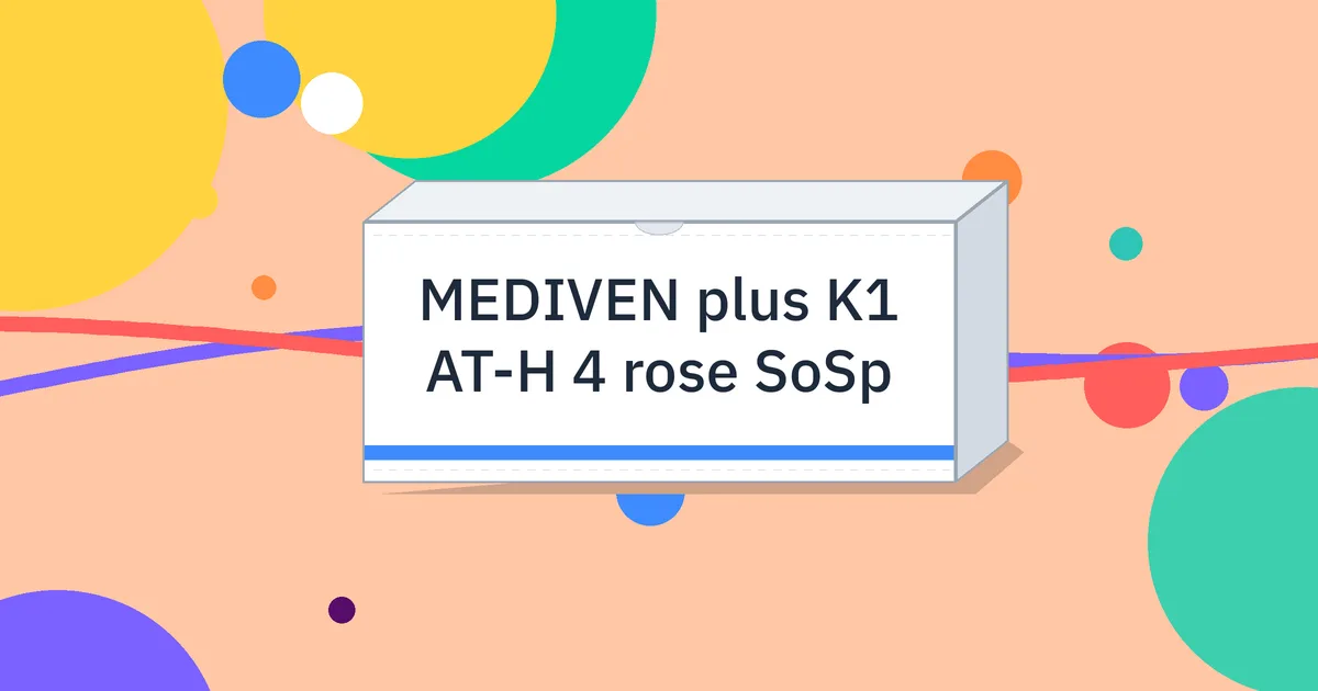 Symbolbild: Packung mit der Aufschrift MEDIVEN plus K1 AT-H 4 rose SoSp (PZN 15035961) – Verfügbarkeit und Bezug in Apotheken in Frankfurt am Main