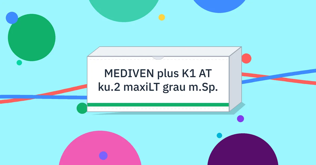 Symbolbild: Packung mit der Aufschrift MEDIVEN plus K1 AT ku.2 maxiLT grau m.Sp. (PZN 18942518) – Verfügbarkeit und Bezug in Apotheken in Frankfurt am Main