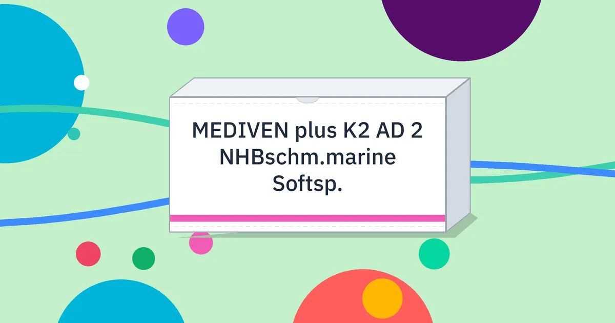 Symbolbild: Packung mit der Aufschrift MEDIVEN plus K2 AD 2 NHBschm.marine Softsp. (PZN 15939065) – Verfügbarkeit und Bezug in Apotheken in Frankfurt am Main
