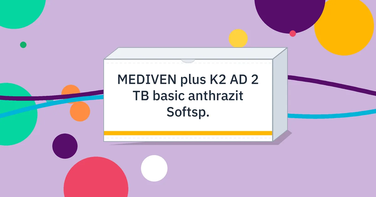 Symbolbild: Packung mit der Aufschrift MEDIVEN plus K2 AD 2 TB basic anthrazit Softsp. (PZN 15094076) – Verfügbarkeit und Bezug in Apotheken in Frankfurt am Main