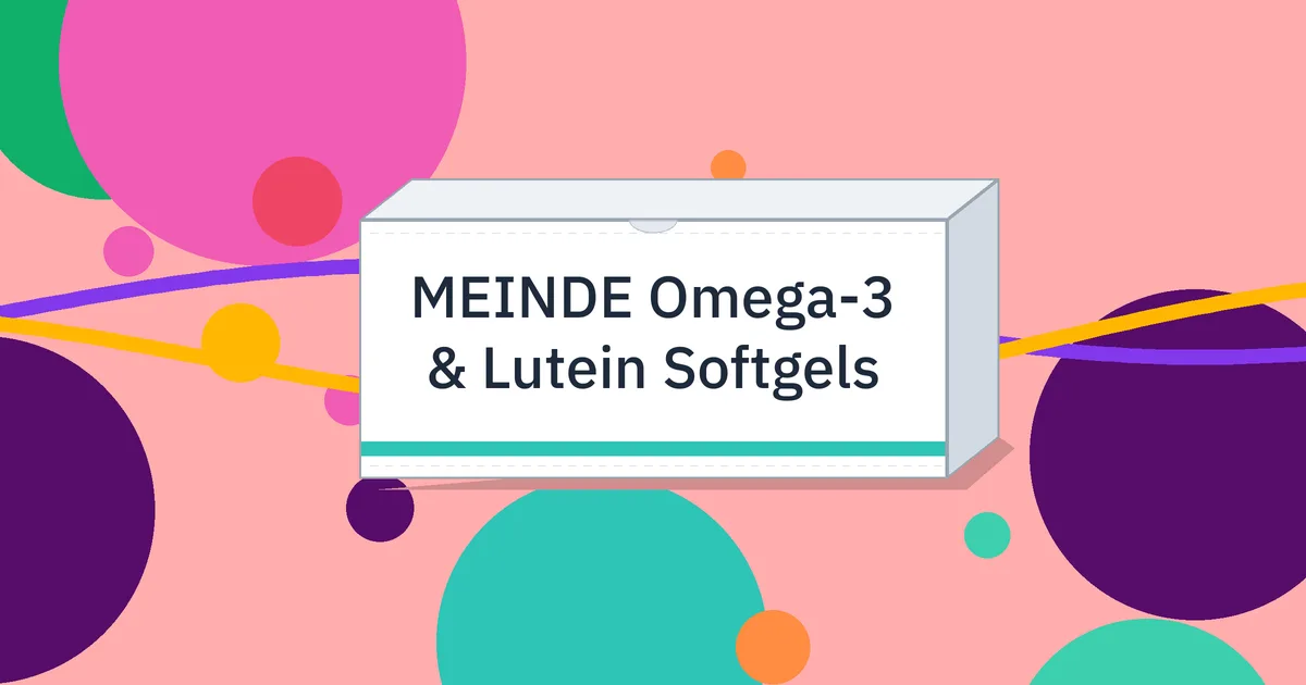 Symbolbild: Packung mit der Aufschrift MEINDE Omega-3 & Lutein Softgels (PZN 20107616) – Verfügbarkeit und Bezug in Apotheken in Frankfurt am Main