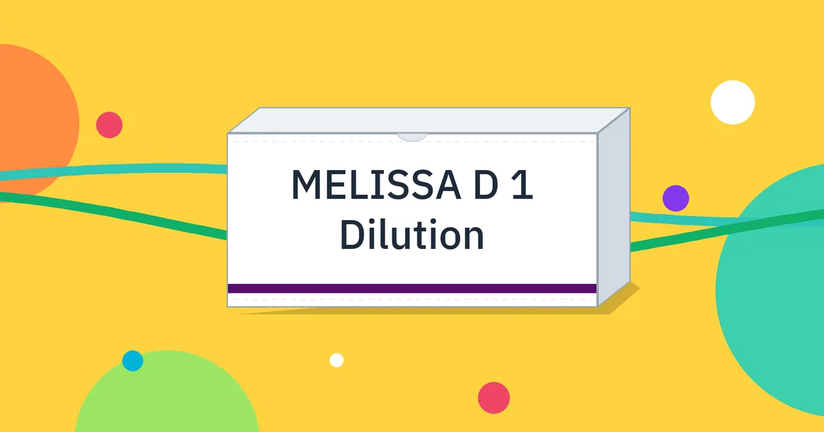 Symbolbild: Packung mit der Aufschrift MELISSA D 1 Dilution (PZN 04226907) – Verfügbarkeit und Bezug in Apotheken in Frankfurt am Main