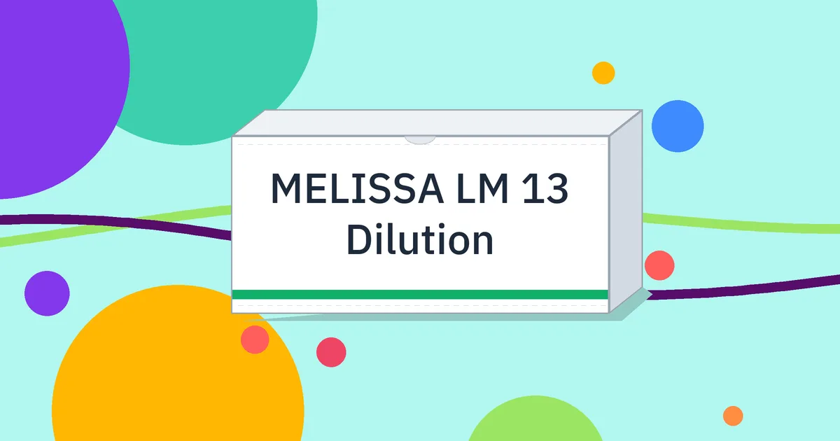 Symbolbild: Packung mit der Aufschrift MELISSA LM 13 Dilution (PZN 12947383) – Verfügbarkeit und Bezug in Apotheken in Frankfurt am Main