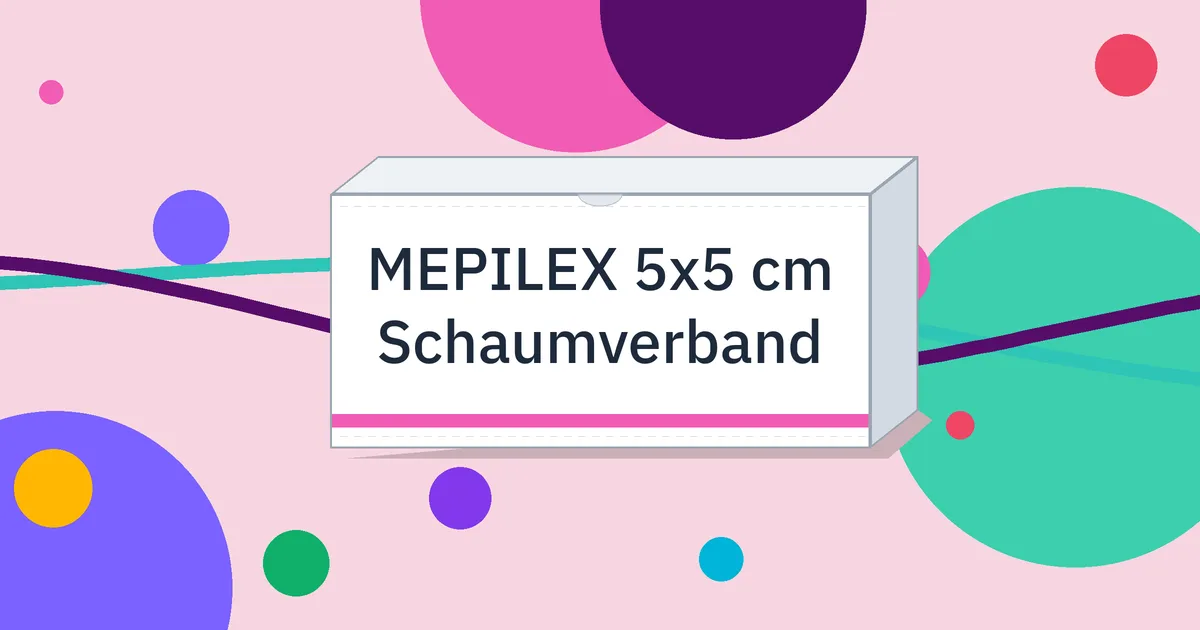 Symbolbild: Packung mit der Aufschrift MEPILEX 5x5 cm Schaumverband (PZN 15529120) – Verfügbarkeit und Bezug in Apotheken in Frankfurt am Main