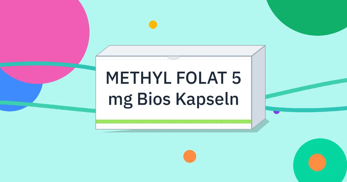 Symbolbild: Packung mit der Aufschrift METHYL FOLAT 5 mg Bios Kapseln (PZN 20051991) – Verfügbarkeit und Bezug in Apotheken in Frankfurt am Main