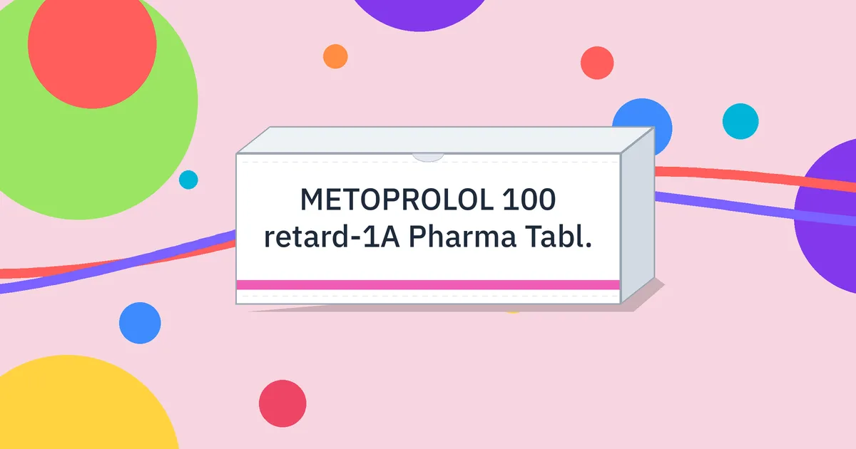 Symbolbild: Packung mit der Aufschrift METOPROLOL 100 retard-1A Pharma Tabl. (PZN 00870497) – Verfügbarkeit und Bezug in Apotheken in Frankfurt am Main