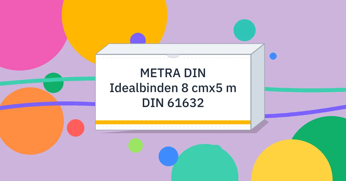 Symbolbild: Packung mit der Aufschrift METRA DIN Idealbinden 8 cmx5 m DIN 61632 (PZN 07772220) – Verfügbarkeit und Bezug in Apotheken in Frankfurt am Main