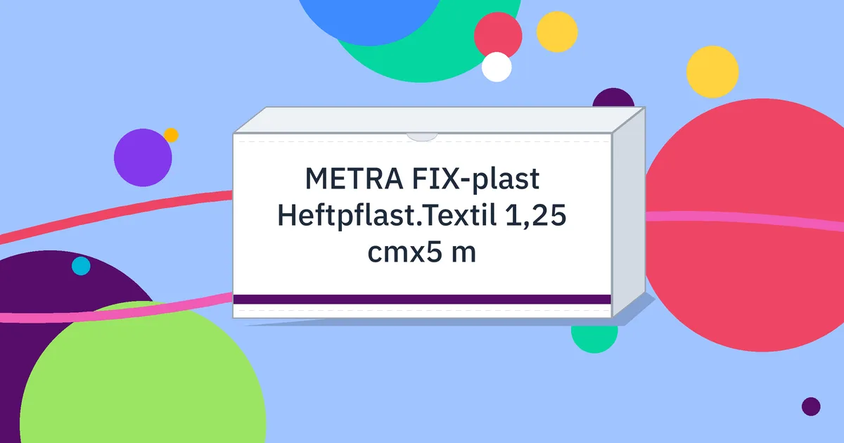 Symbolbild: Packung mit der Aufschrift METRA FIX-plast Heftpflast.Textil 1,25 cmx5 m (PZN 07771812) – Verfügbarkeit und Bezug in Apotheken in Frankfurt am Main