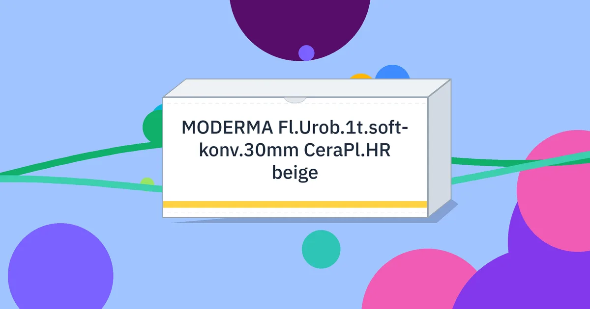 Symbolbild: Packung mit der Aufschrift MODERMA Fl.Urob.1t.soft-konv.30mm CeraPl.HR beige (PZN 16243093) – Verfügbarkeit und Bezug in Apotheken in Frankfurt am Main