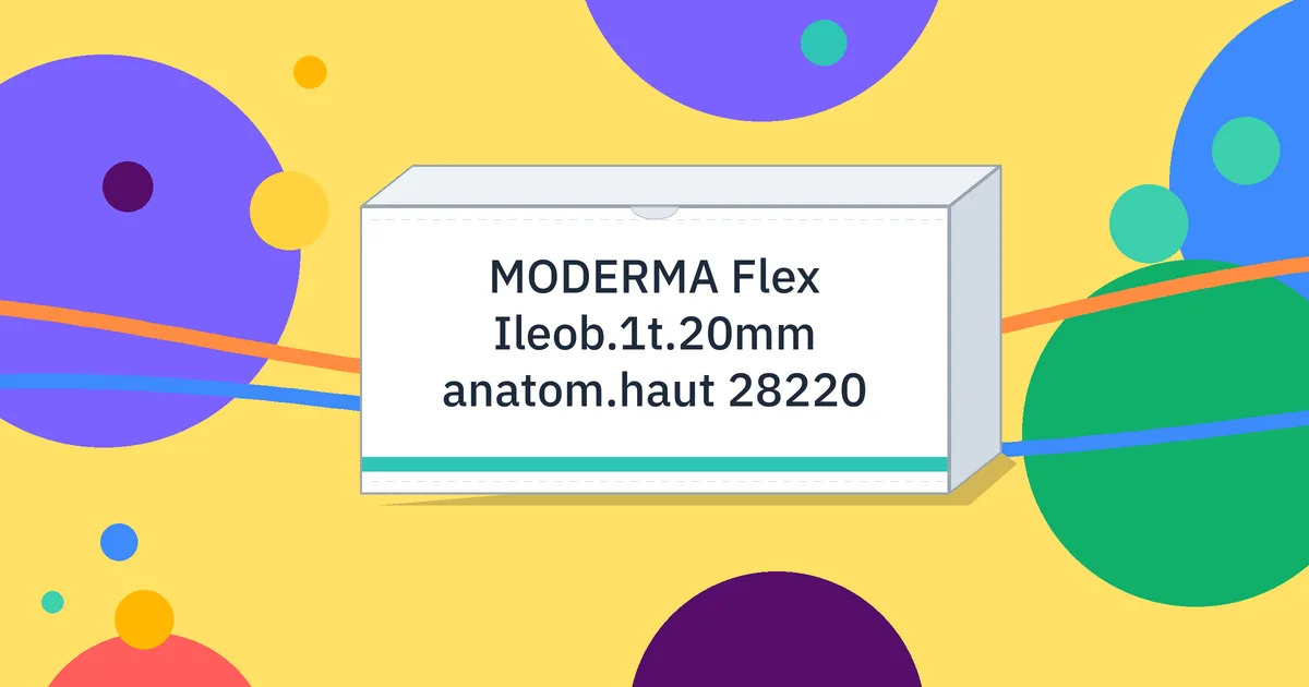 Symbolbild: Packung mit der Aufschrift MODERMA Flex Ileob.1t.20mm anatom.haut 28220 (PZN 04124101) – Verfügbarkeit und Bezug in Apotheken in Frankfurt am Main