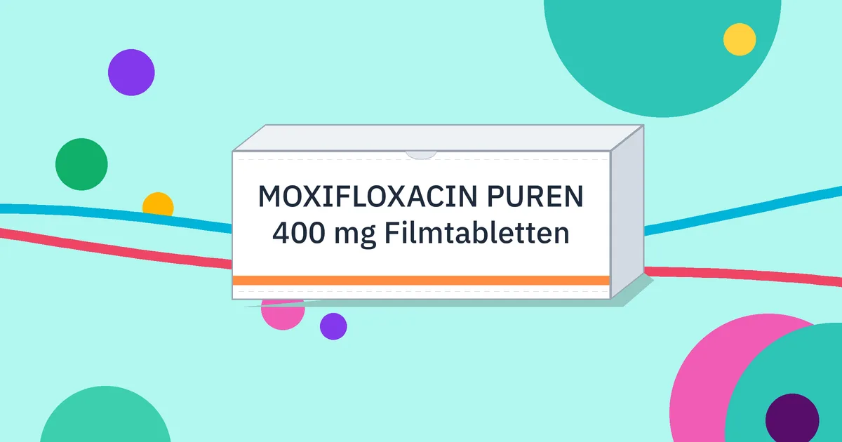 Symbolbild: Packung mit der Aufschrift MOXIFLOXACIN PUREN 400 mg Filmtabletten (PZN 11356616) – Verfügbarkeit und Bezug in Apotheken in Frankfurt am Main