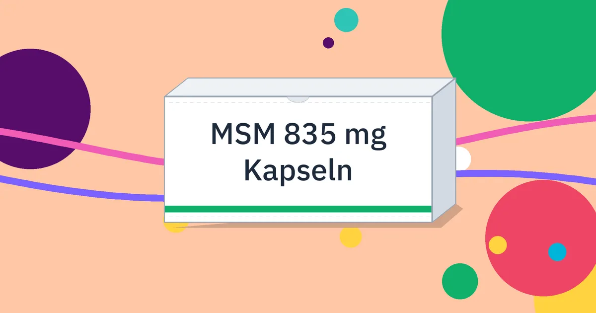 Symbolbild: Packung mit der Aufschrift MSM 835 mg Kapseln (PZN 15737746) – Verfügbarkeit und Bezug in Apotheken in Frankfurt am Main