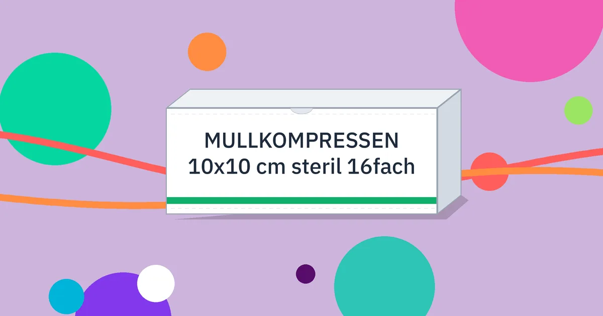 Symbolbild: Packung mit der Aufschrift MULLKOMPRESSEN 10x10 cm steril 16fach (PZN 11048702) – Verfügbarkeit und Bezug in Apotheken in Frankfurt am Main