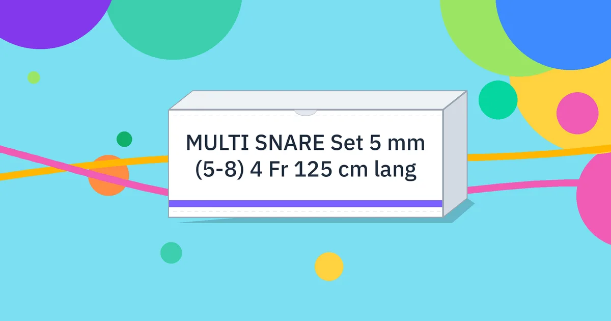 Symbolbild: Packung mit der Aufschrift MULTI SNARE Set 5 mm (5-8) 4 Fr 125 cm lang (PZN 00146264) – Verfügbarkeit und Bezug in Apotheken in Frankfurt am Main