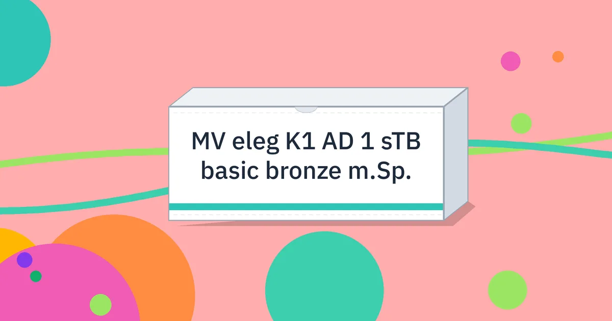 Symbolbild: Packung mit der Aufschrift MV eleg K1 AD 1 sTB basic bronze m.Sp. (PZN 14705218) – Verfügbarkeit und Bezug in Apotheken in Frankfurt am Main