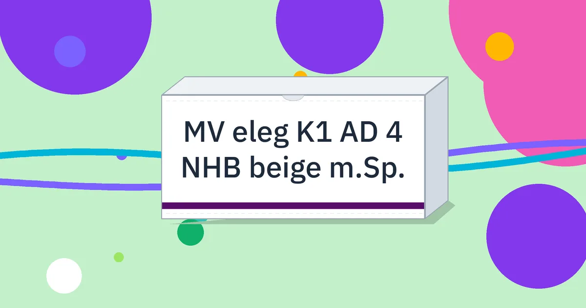Symbolbild: Packung mit der Aufschrift MV eleg K1 AD 4 NHB beige m.Sp. (PZN 15675212) – Verfügbarkeit und Bezug in Apotheken in Frankfurt am Main