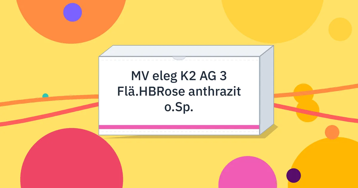 Symbolbild: Packung mit der Aufschrift MV eleg K2 AG 3 Flä.HBRose anthrazit o.Sp. (PZN 15717465) – Verfügbarkeit und Bezug in Apotheken in Frankfurt am Main