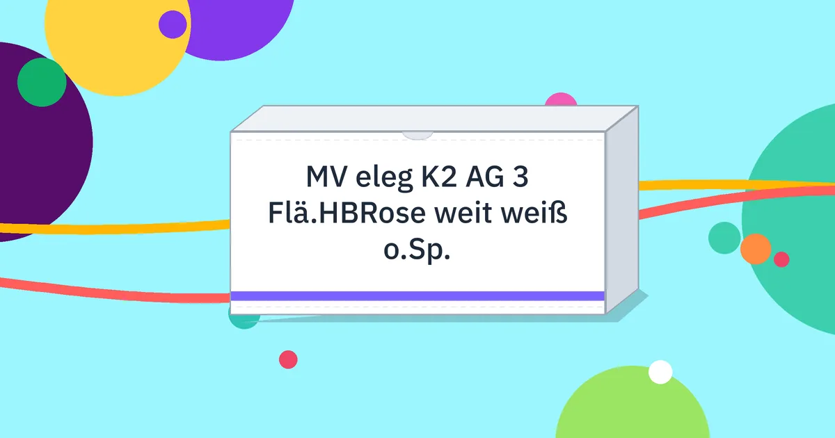 Symbolbild: Packung mit der Aufschrift MV eleg K2 AG 3 Flä.HBRose weit weiß o.Sp. (PZN 15721277) – Verfügbarkeit und Bezug in Apotheken in Frankfurt am Main