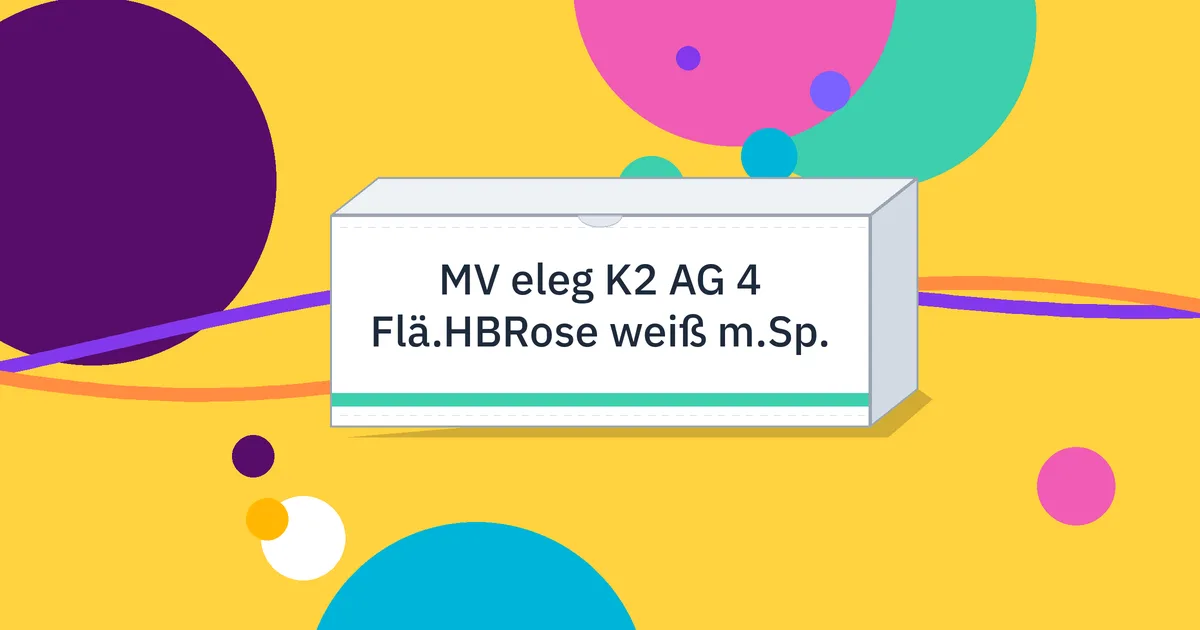 Symbolbild: Packung mit der Aufschrift MV eleg K2 AG 4 Flä.HBRose weiß m.Sp. (PZN 15719412) – Verfügbarkeit und Bezug in Apotheken in Frankfurt am Main