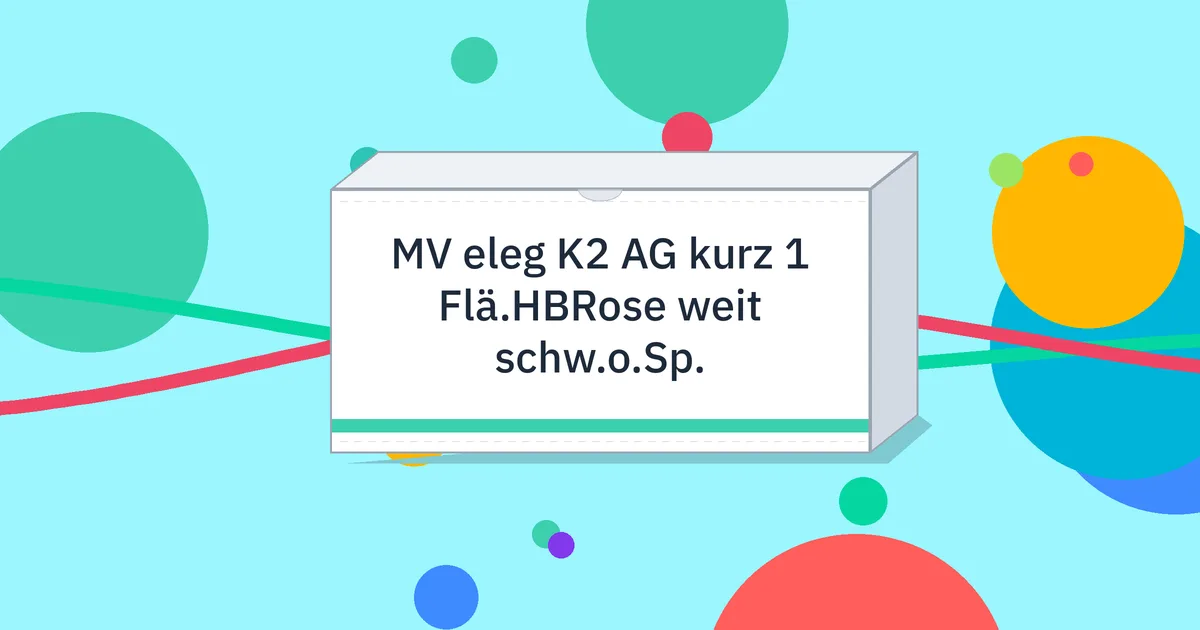 Symbolbild: Packung mit der Aufschrift MV eleg K2 AG kurz 1 Flä.HBRose weit schw.o.Sp. (PZN 15707018) – Verfügbarkeit und Bezug in Apotheken in Frankfurt am Main